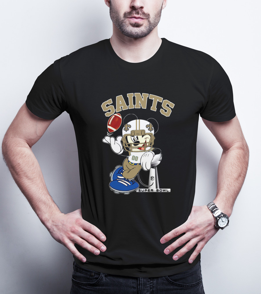 New Orleans Saints Mickey Mouse Nfl Super Bowl Football T-Shirt