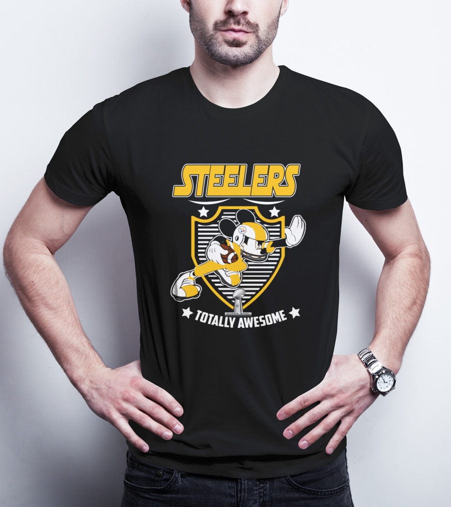 Steelers Totally Awesome Mickey Fans Running Football Theme T-Shirt