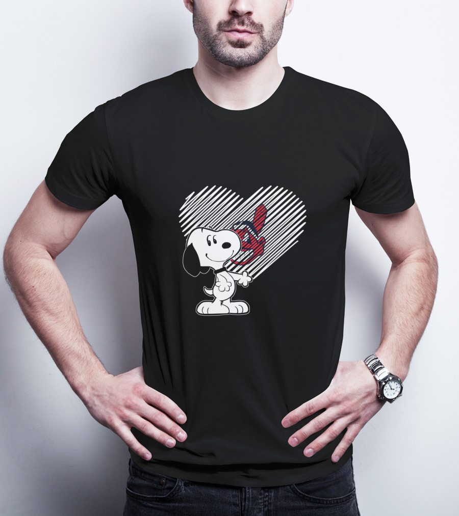 Snoopy Heart With Cleveland Indians Tomahawk T-Shirt