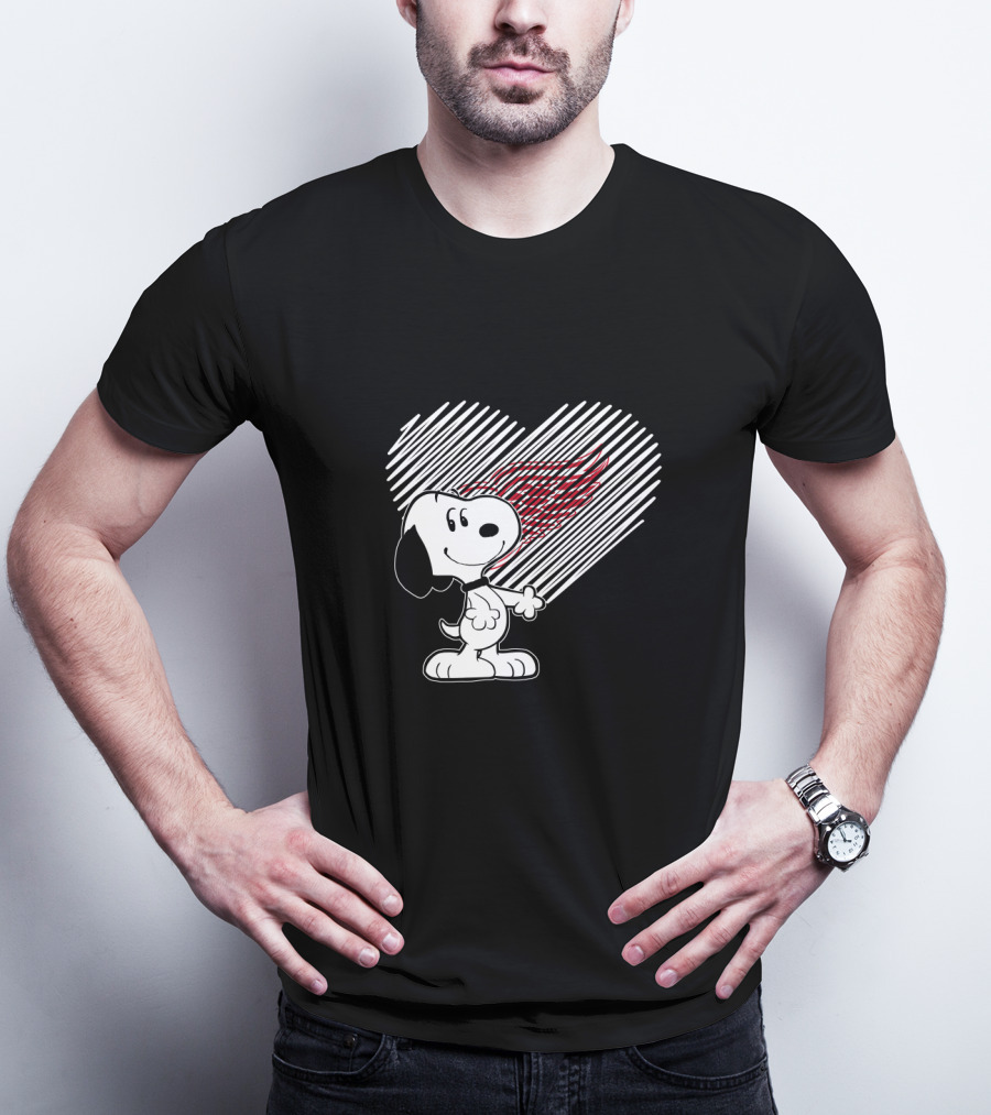 Snoopy Heart Detroit Red Wings Fan Art With Winged T-Shirt