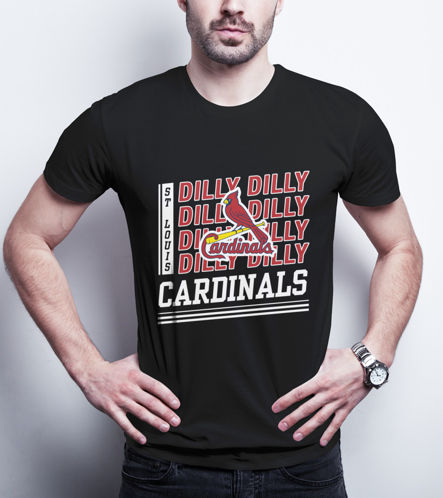 St Louis Cardinals Dilly Dilly Red Bird Logo Cardinals Layered Text T-Shirt