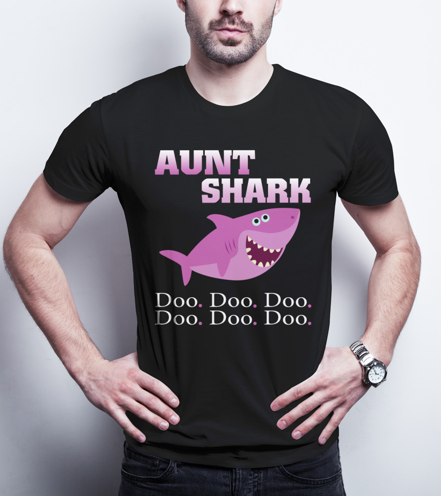 Aunt Shark Doo Doo Doo Featuring Cute Pink Cartoon Shark T-Shirt