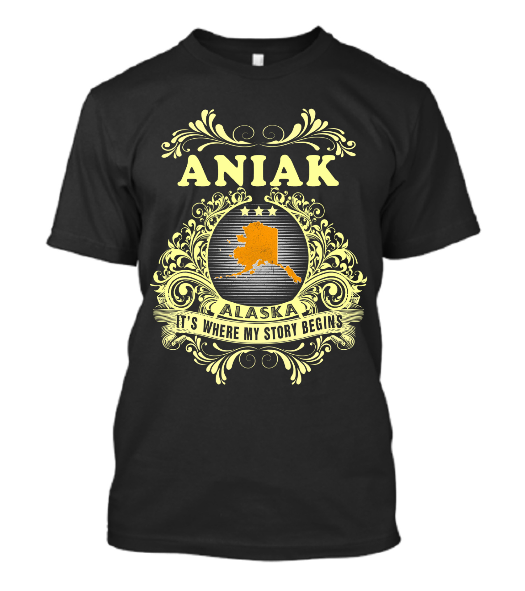 Aniak Alaska It's Where My Story Begins - Ornate Map T-Shirt