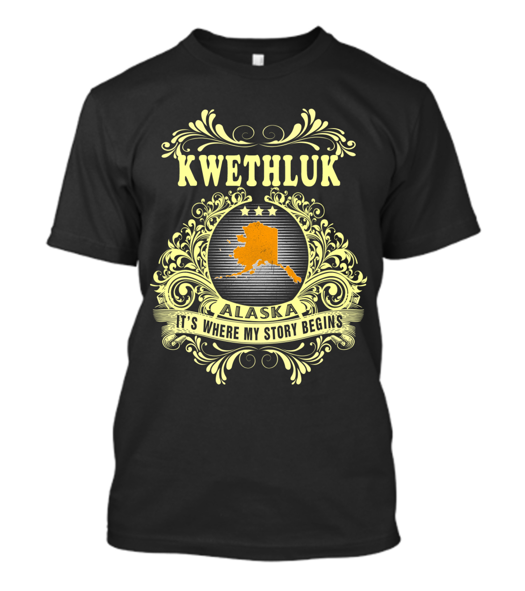 Kwethluk Alaska It's Where My Story Begins Vintage Ornate Design With State Outline T-Shirt