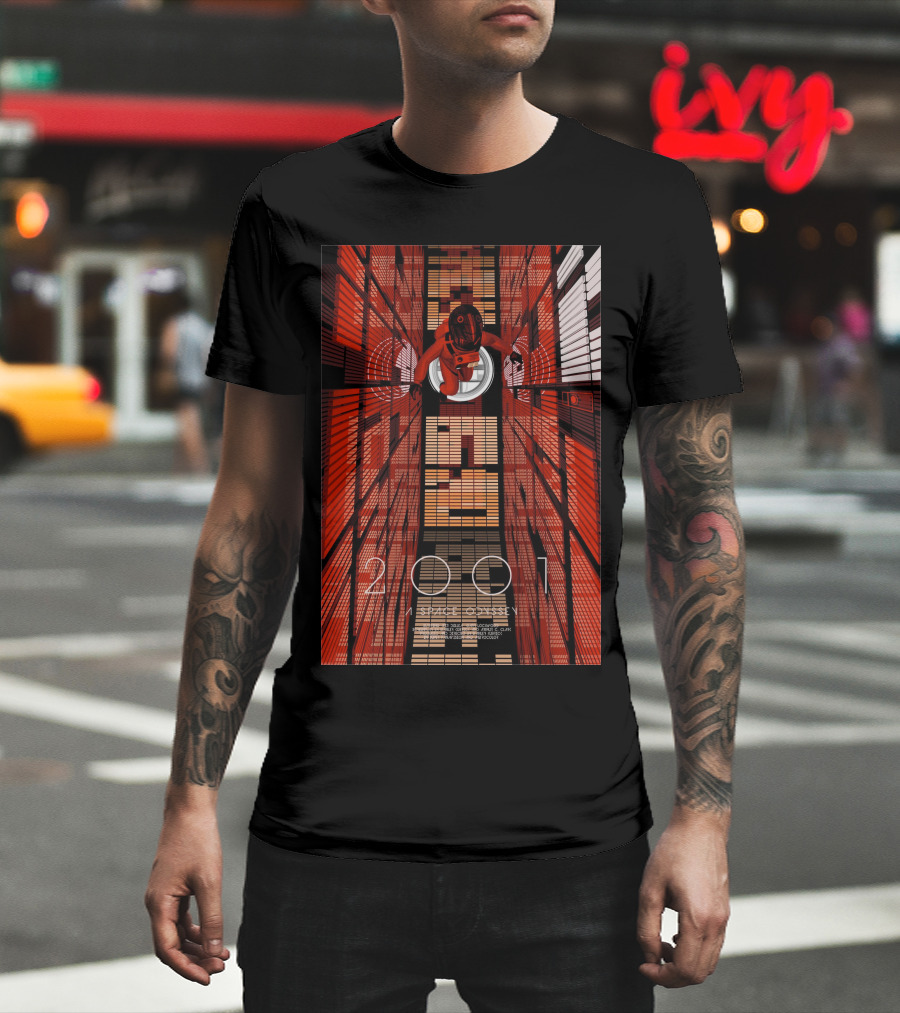 Futuristic Space Exploration In Red Hallway - 2001: A Space Odyssey T-Shirt