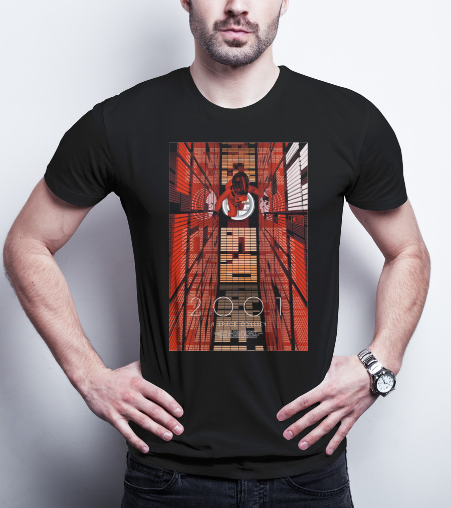 Futuristic Space Exploration In Red Hallway - 2001: A Space Odyssey T-Shirt
