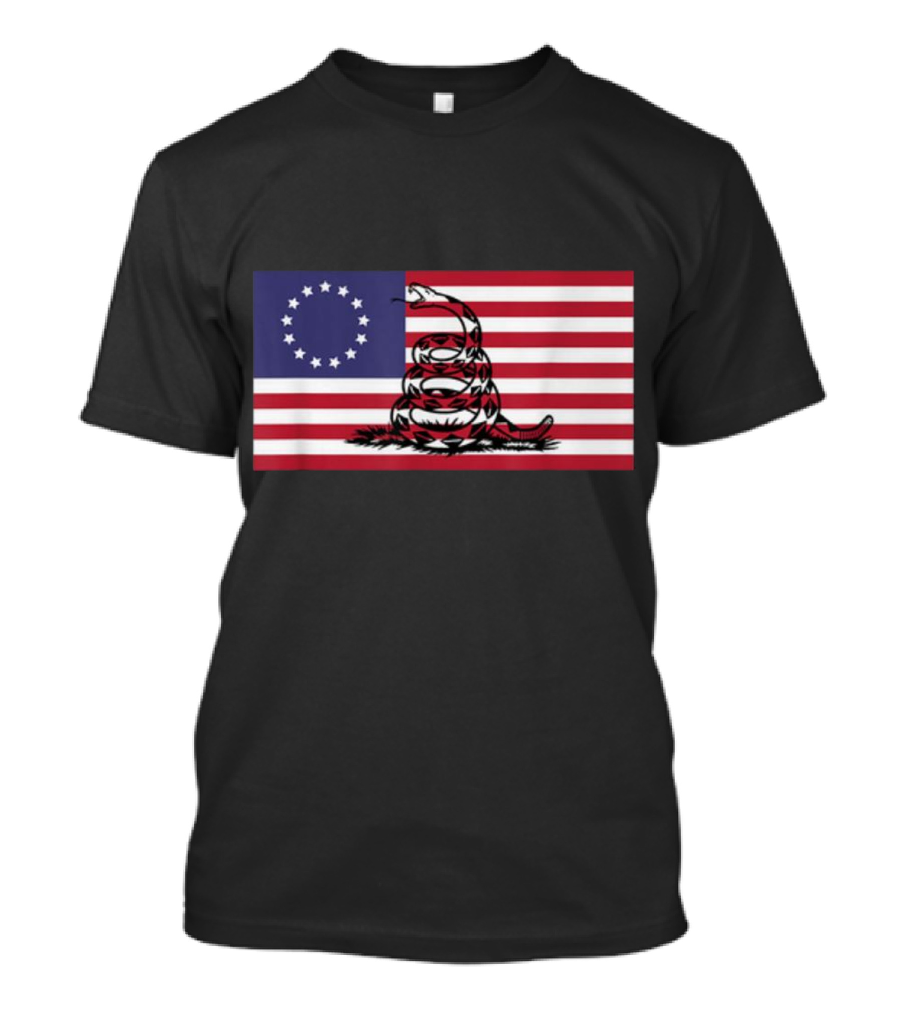 Betsy Ross Flag Combined With Gadsden Snake Icon 13 Star Colonial American Symbolism T-Shirt
