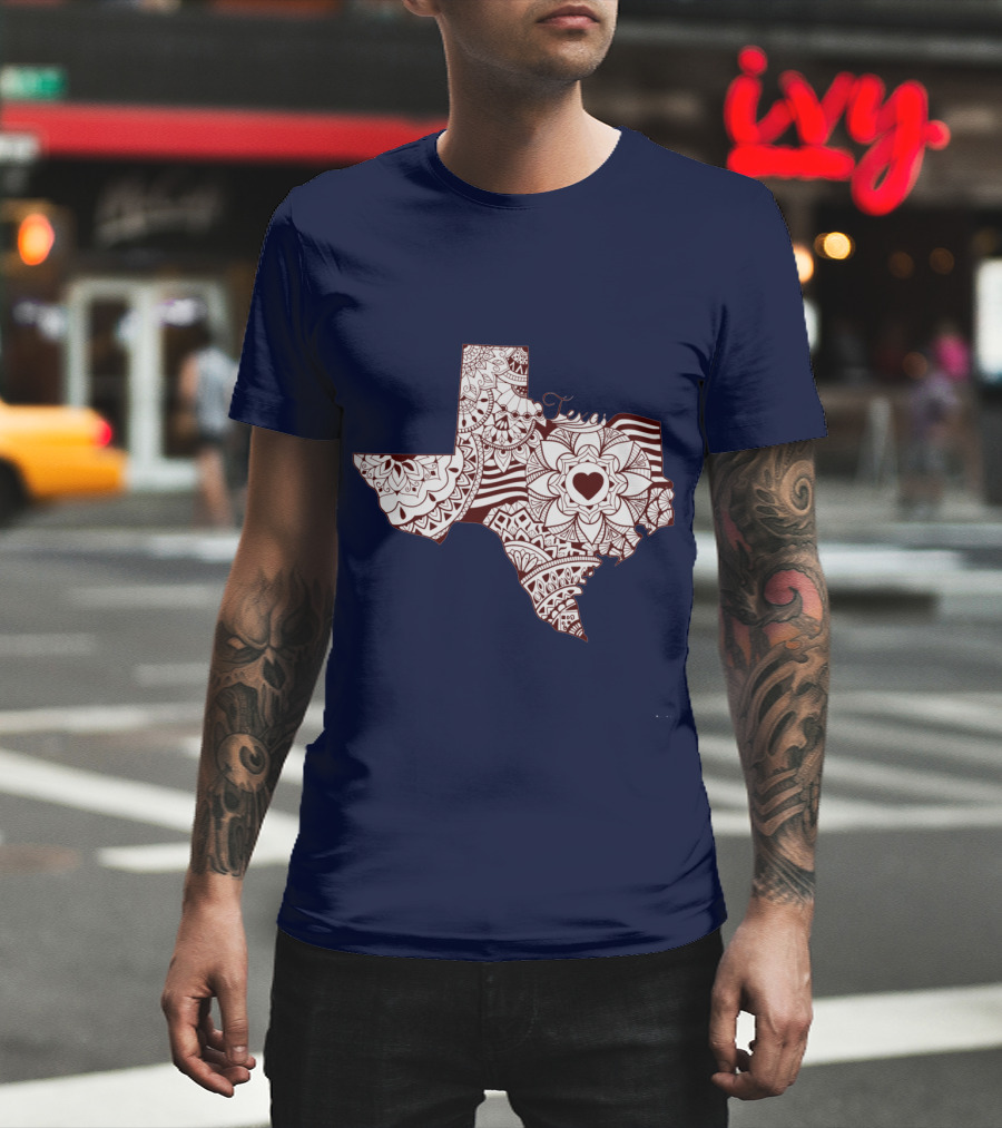 Texas Heart Mandala Pattern Map T-Shirt