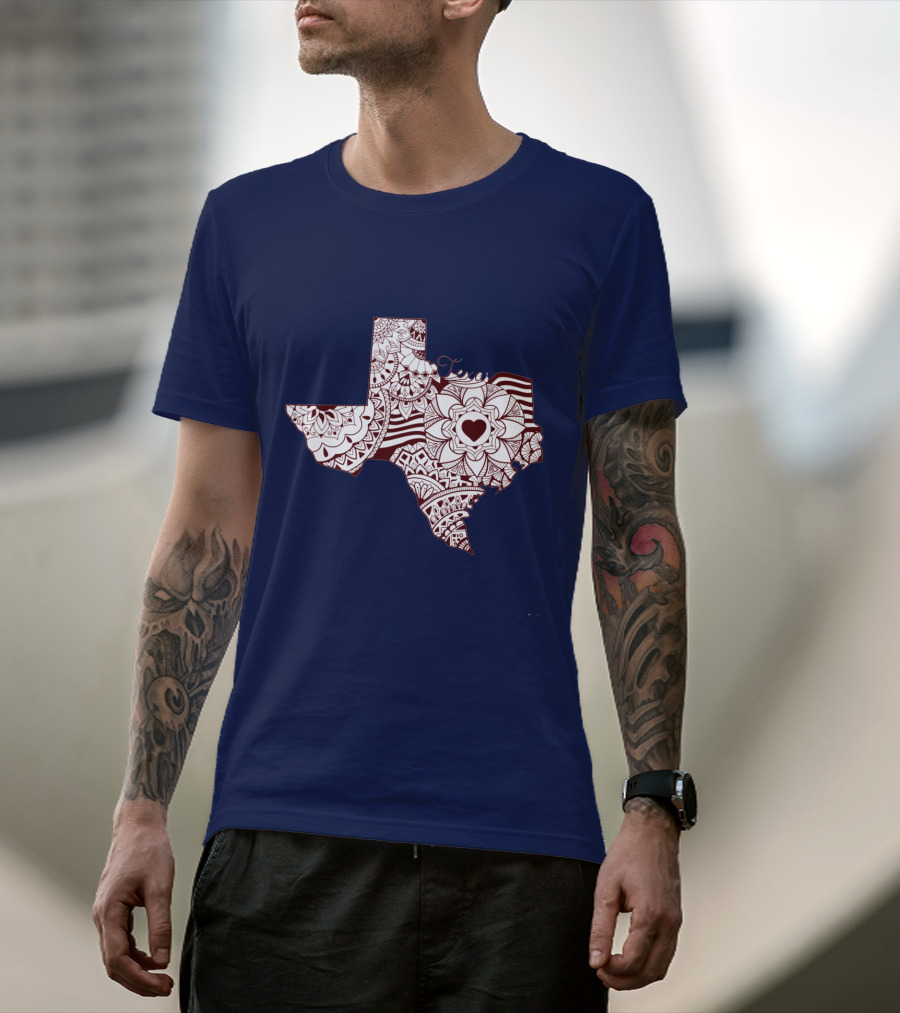 Texas Heart Mandala Pattern Map T-Shirt