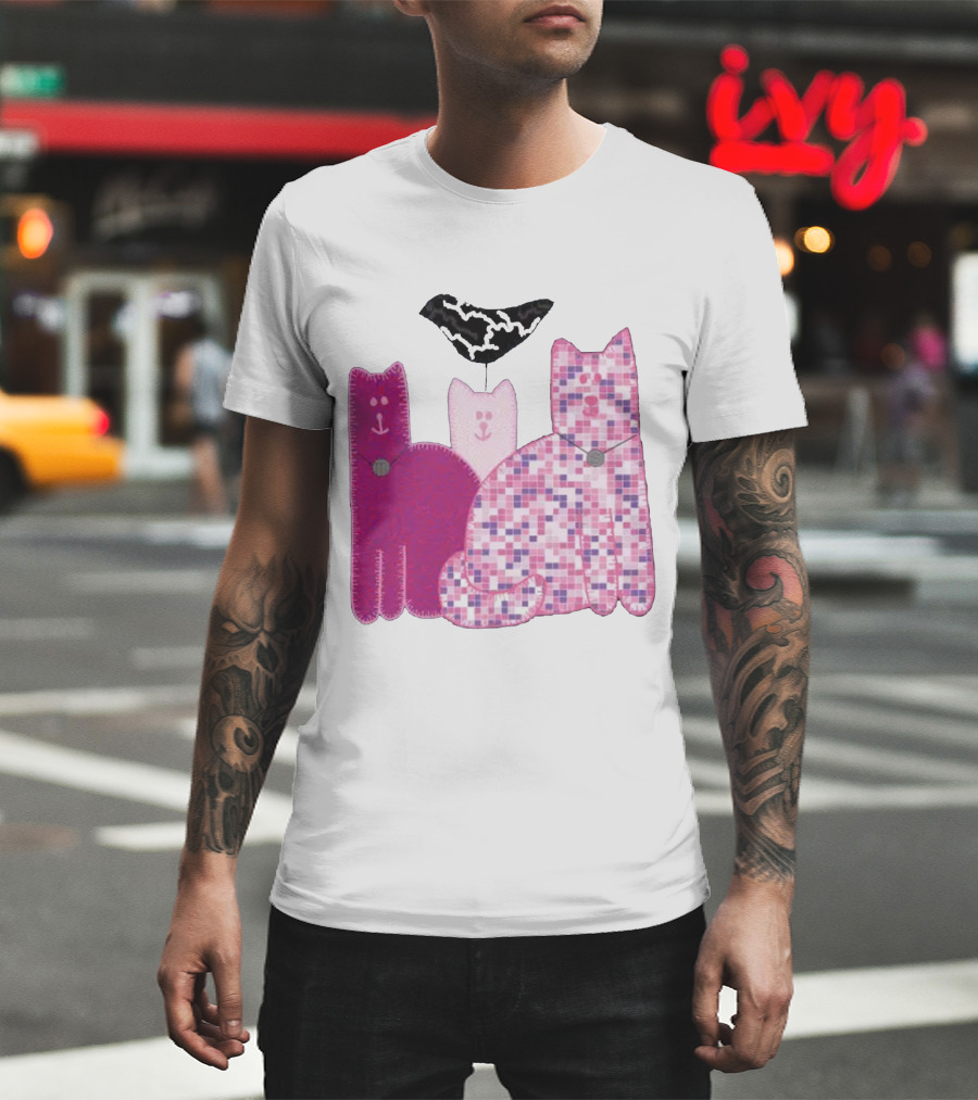 Miranda Sings Cat Trio With Pixel Pink Pattern And Black Collar T-Shirt