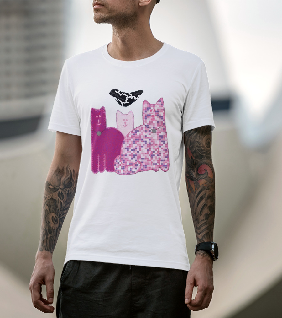 Miranda Sings Cat Trio With Pixel Pink Pattern And Black Collar T-Shirt