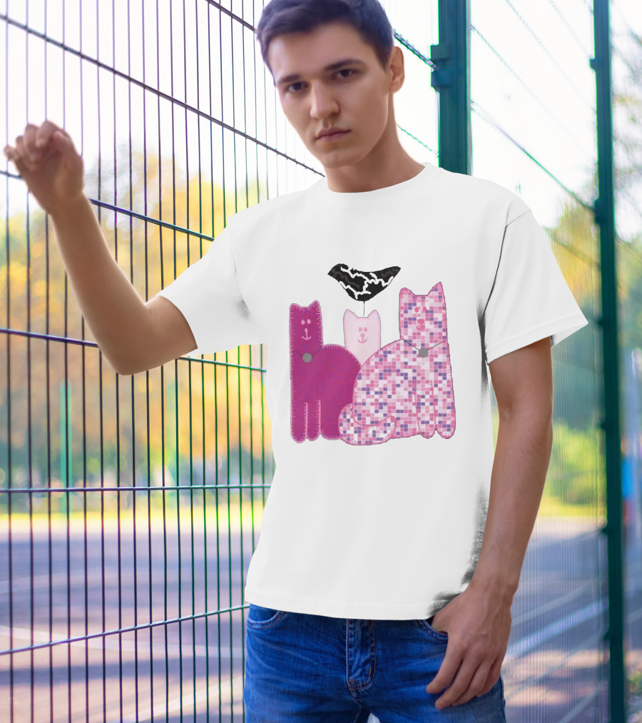 Miranda Sings Cat Trio With Pixel Pink Pattern And Black Collar T-Shirt