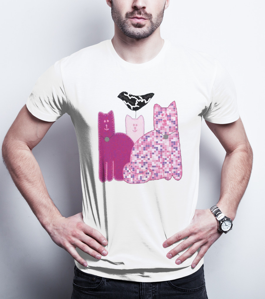 Miranda Sings Cat Trio With Pixel Pink Pattern And Black Collar T-Shirt
