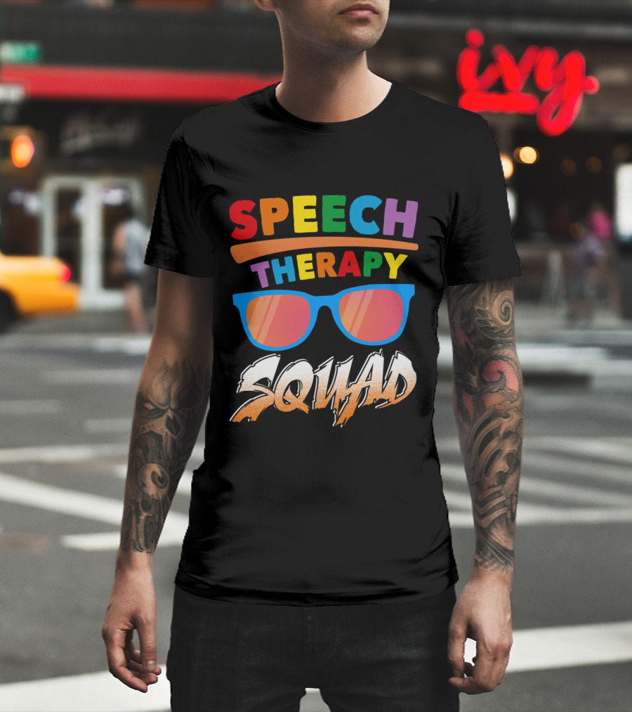 Colorful Speech Therapy Squad With Sunglasses And Bold Lettering T-Shirt