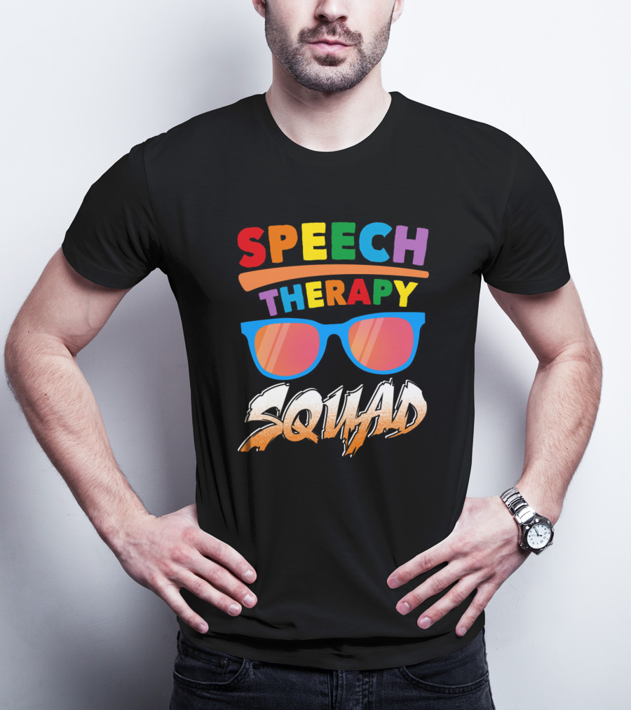 Colorful Speech Therapy Squad With Sunglasses And Bold Lettering T-Shirt