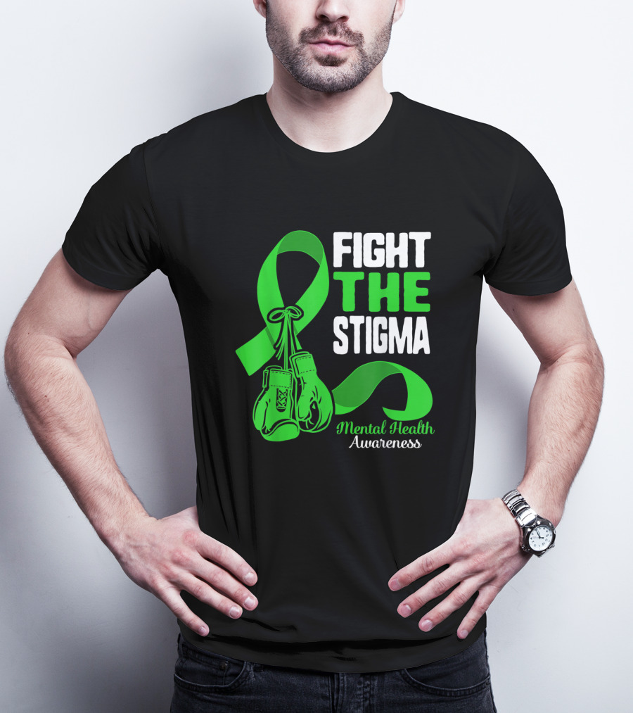 Fight The Stigma Mental Health Awareness Green Ribbon Boxing Gloves T-Shirt