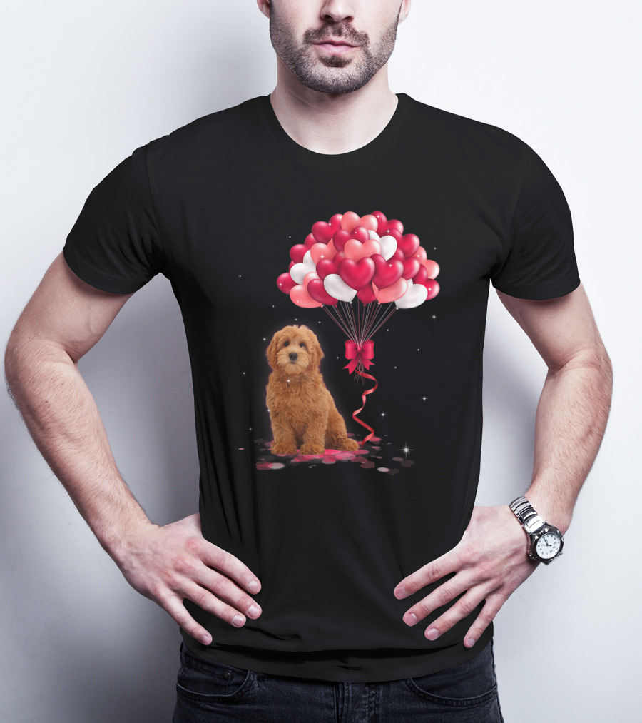 Goldendoodle Puppy With Heart Balloons T-Shirt