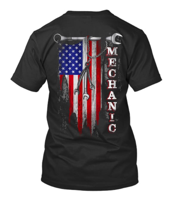 Mechanic American Flag Wrenches Chains USA T-Shirt
