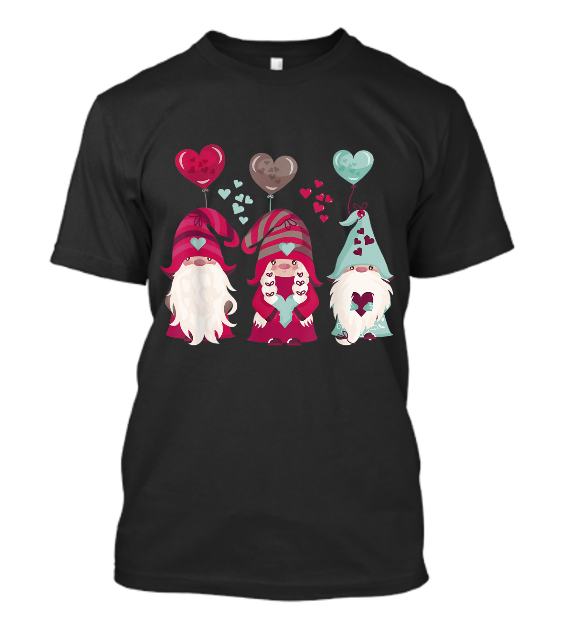 Three Gnomes With Heart Balloons Valentines T-Shirt