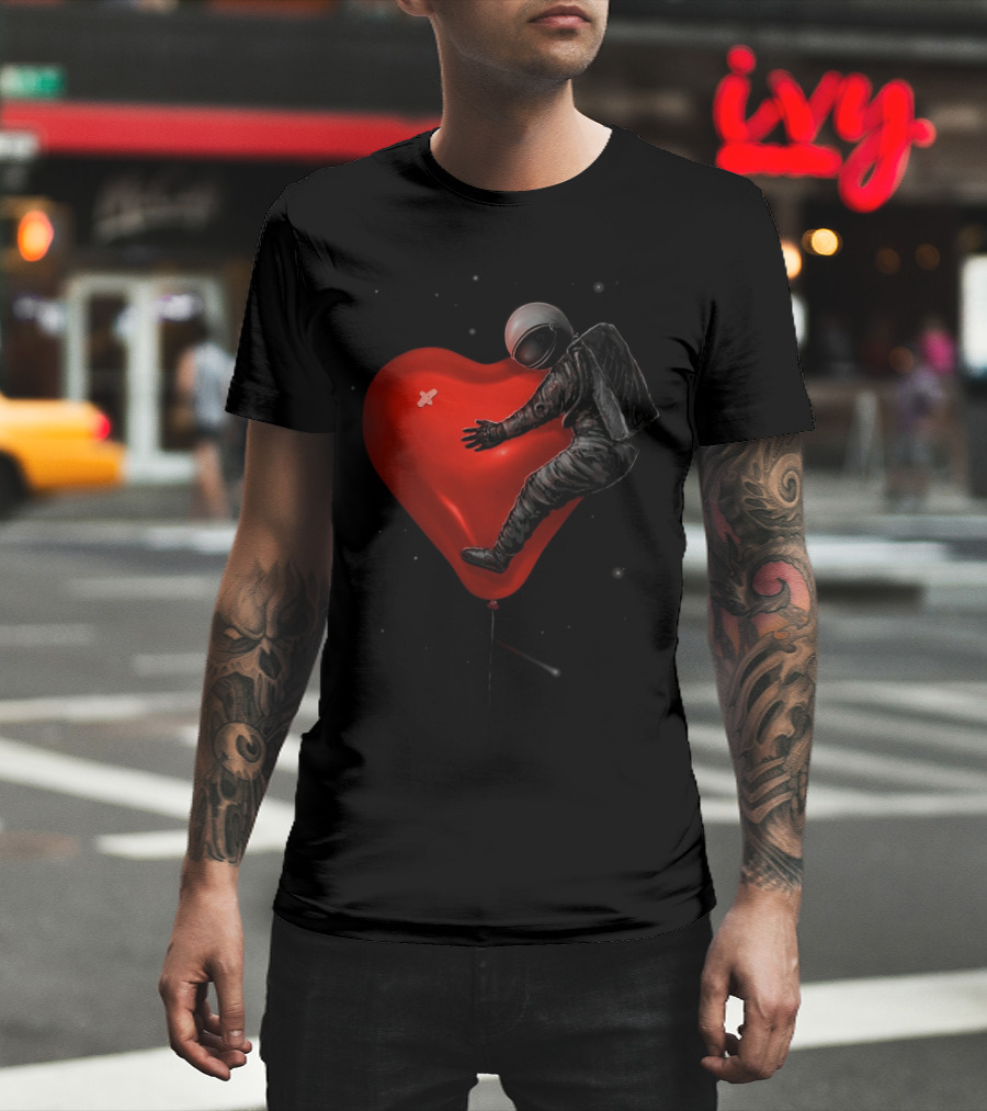 Space Astronaut Embraces Heart Balloon T-Shirt