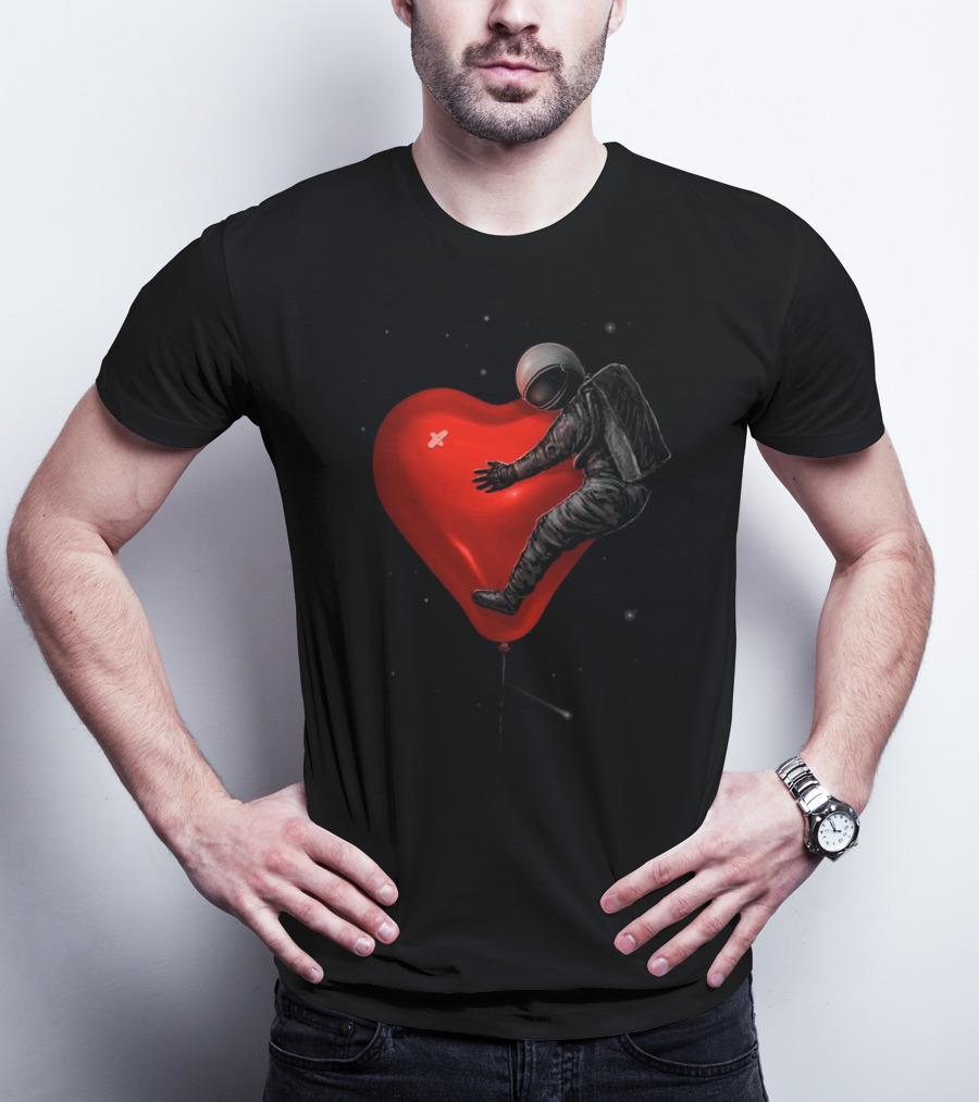 Space Astronaut Embraces Heart Balloon T-Shirt