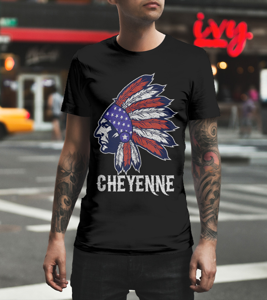 Cheyenne Native American Flag Headdress Pride T-Shirt