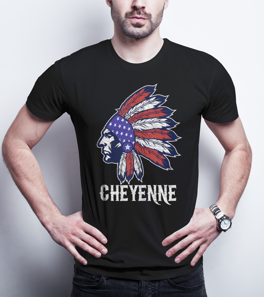 Cheyenne Native American Flag Headdress Pride T-Shirt