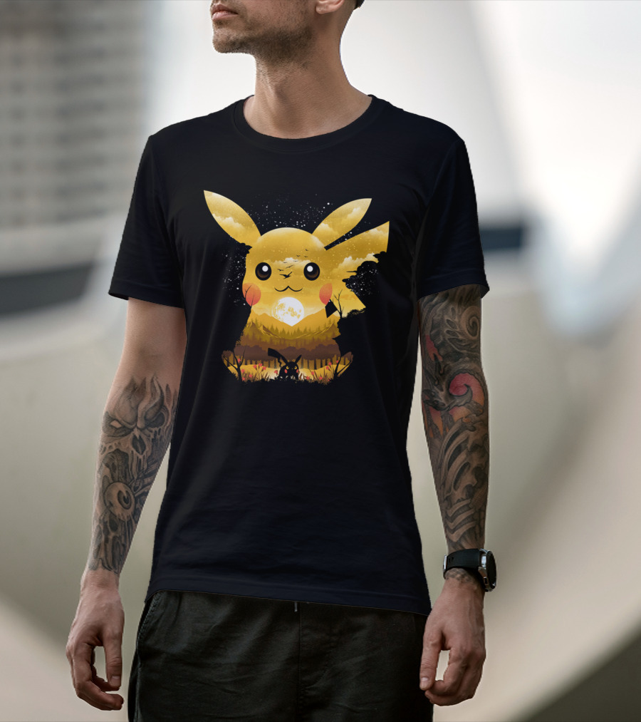 Pikachu Adorable Monster Moonlit Landscape T-Shirt