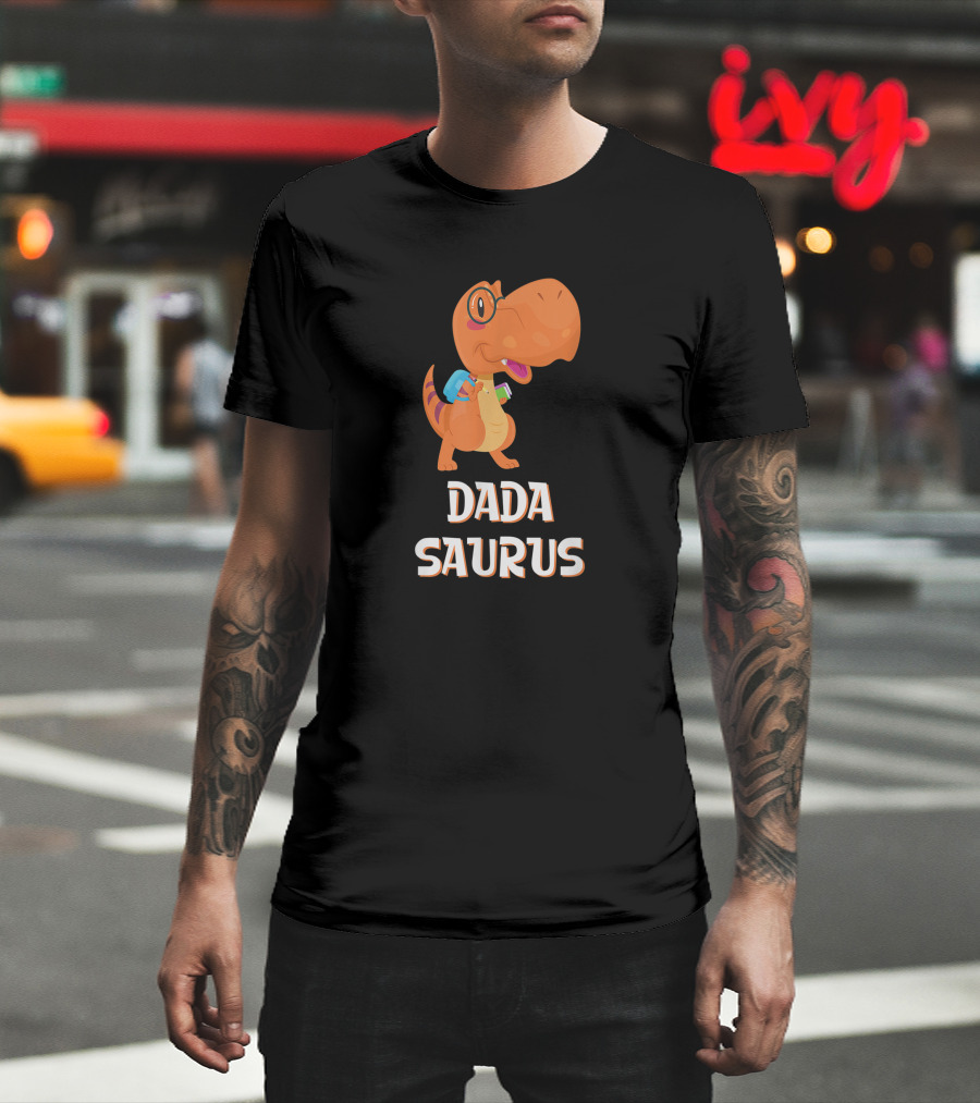 Dadasaurus Cute Dinosaur With Glasses And Backpack T-Shirt