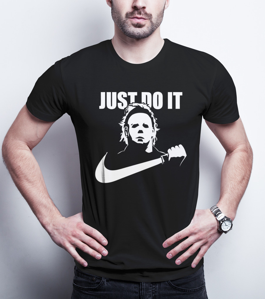 Just Do It Michael Myers Parody Swoosh T-Shirt