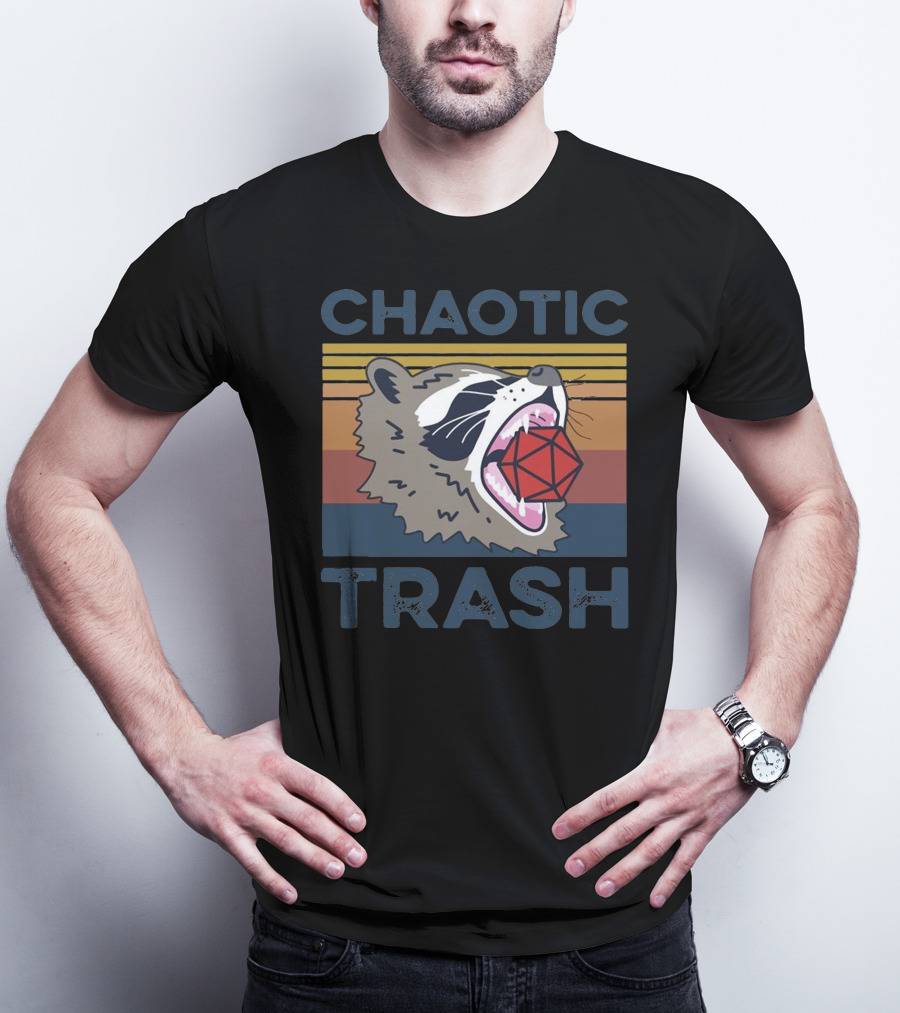Chaotic Raccoon Retro Trash Dice T-Shirt