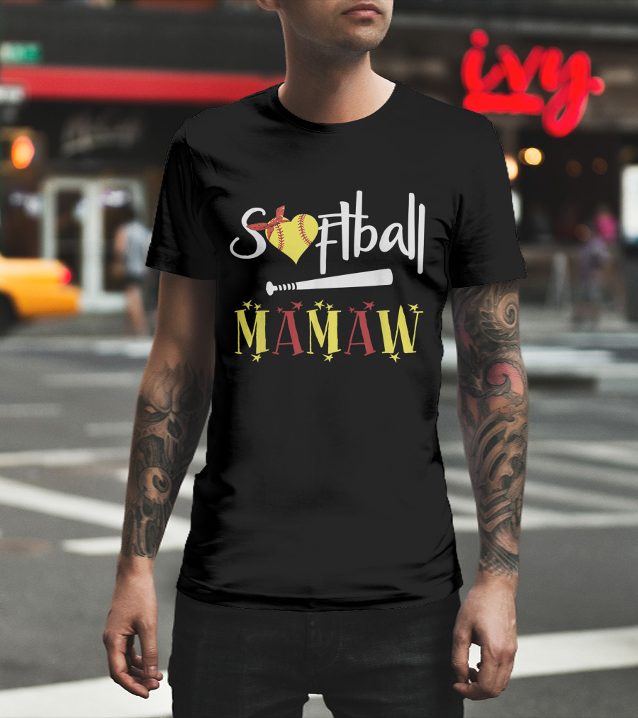 Softball Mamaw Heart And Bat With Stars T-Shirt