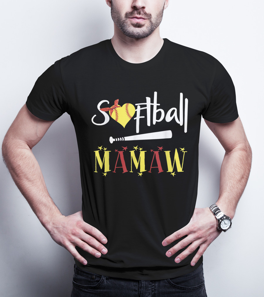 Softball Mamaw Heart And Bat With Stars T-Shirt
