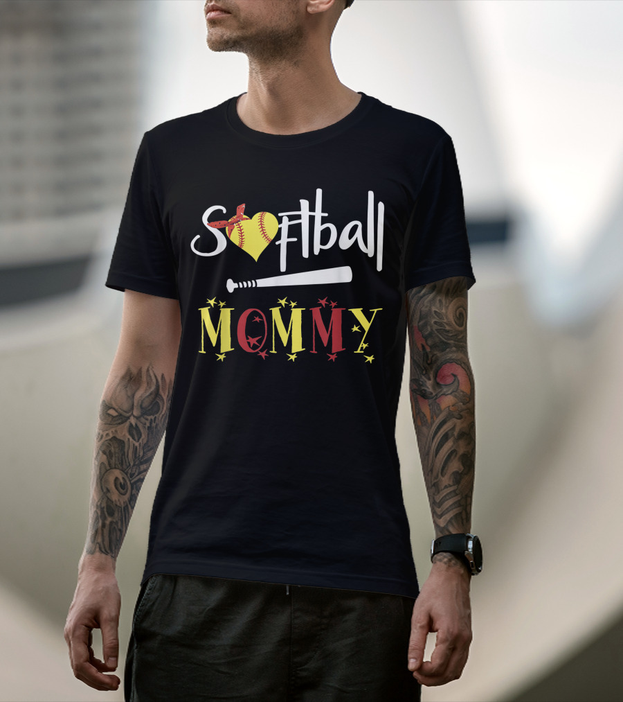 Softball Heart Bat Stars Mommy T-Shirt