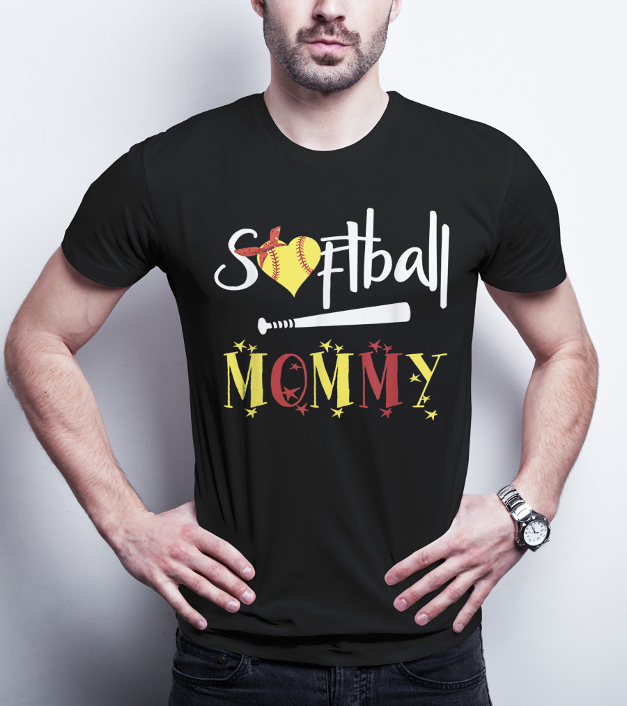 Softball Heart Bat Stars Mommy T-Shirt