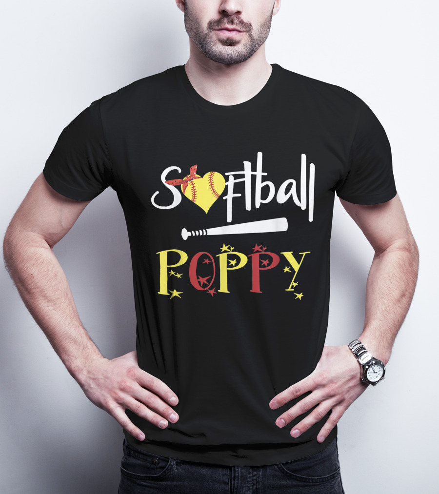 Softball Heart Bat Poppy Stars T-Shirt