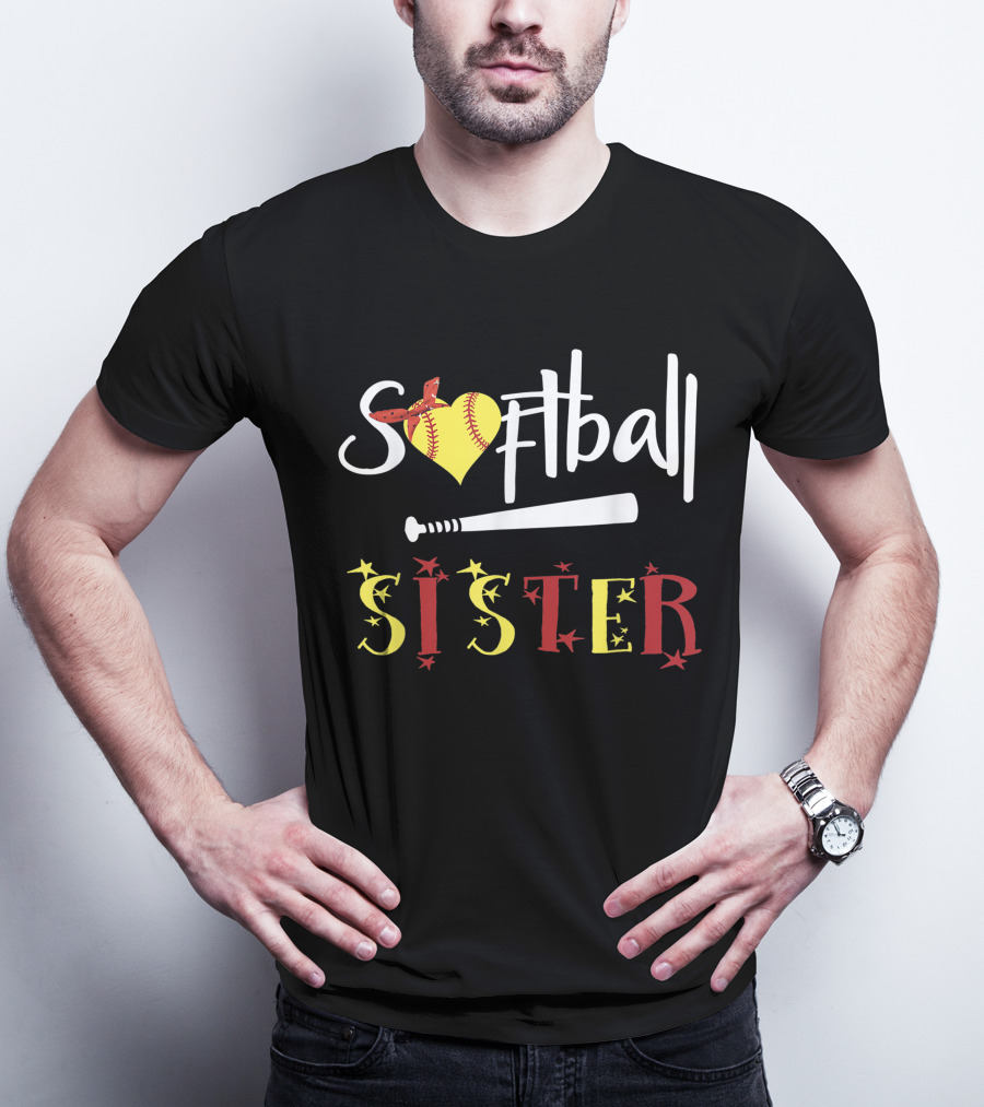 Softball Heart Bat Sister Stars T-Shirt