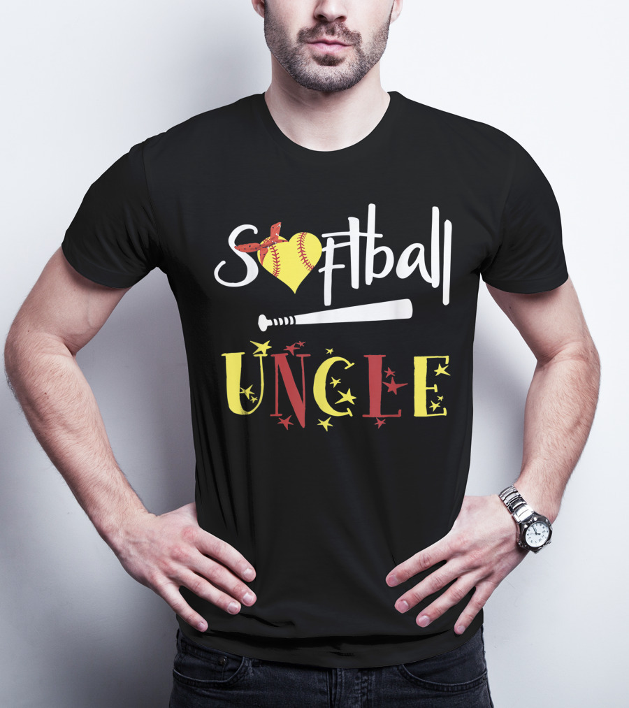 Softball Uncle Heart Bat Bandana Stars T-Shirt