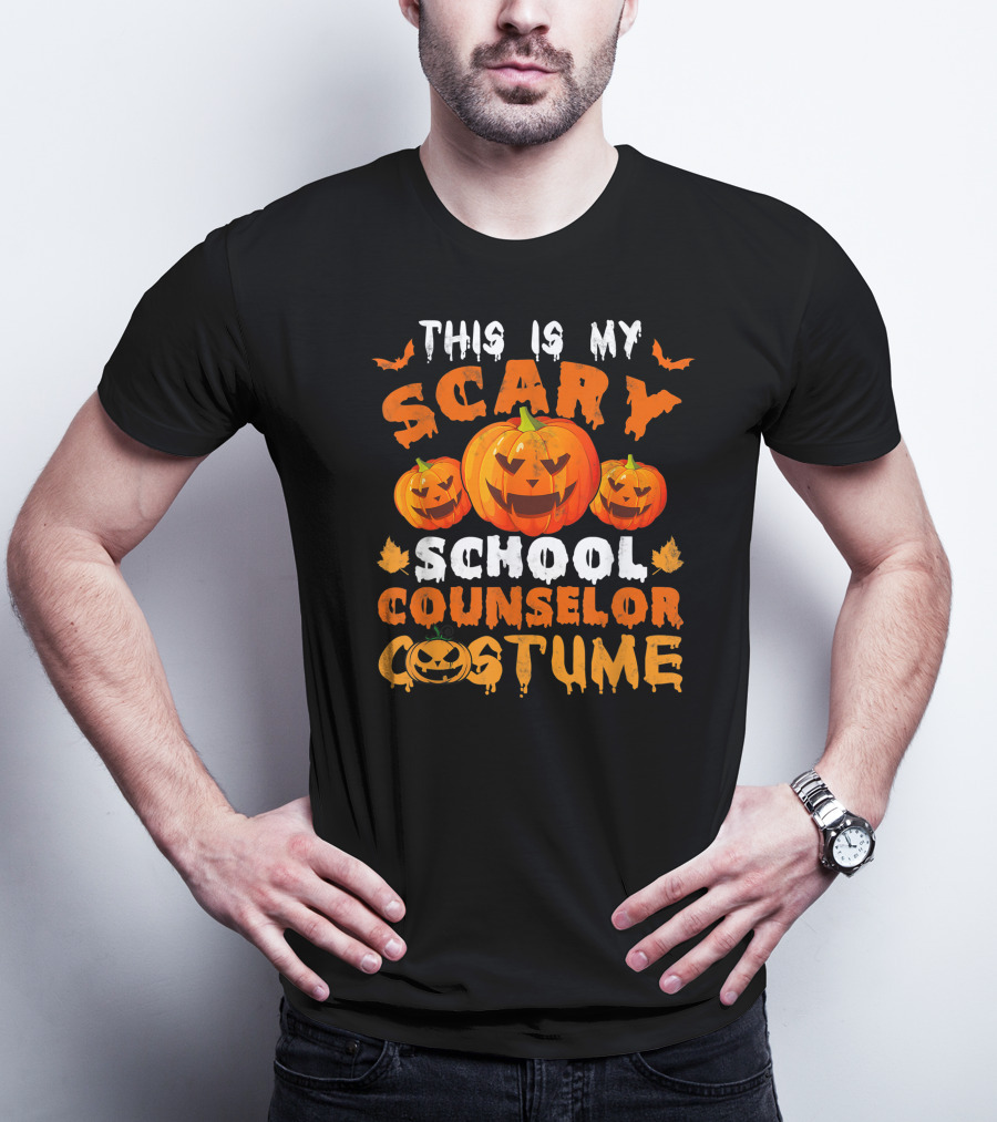 This Is My Scary School Counselor Costume With Pumpkin Faces And Bats T-Shirt