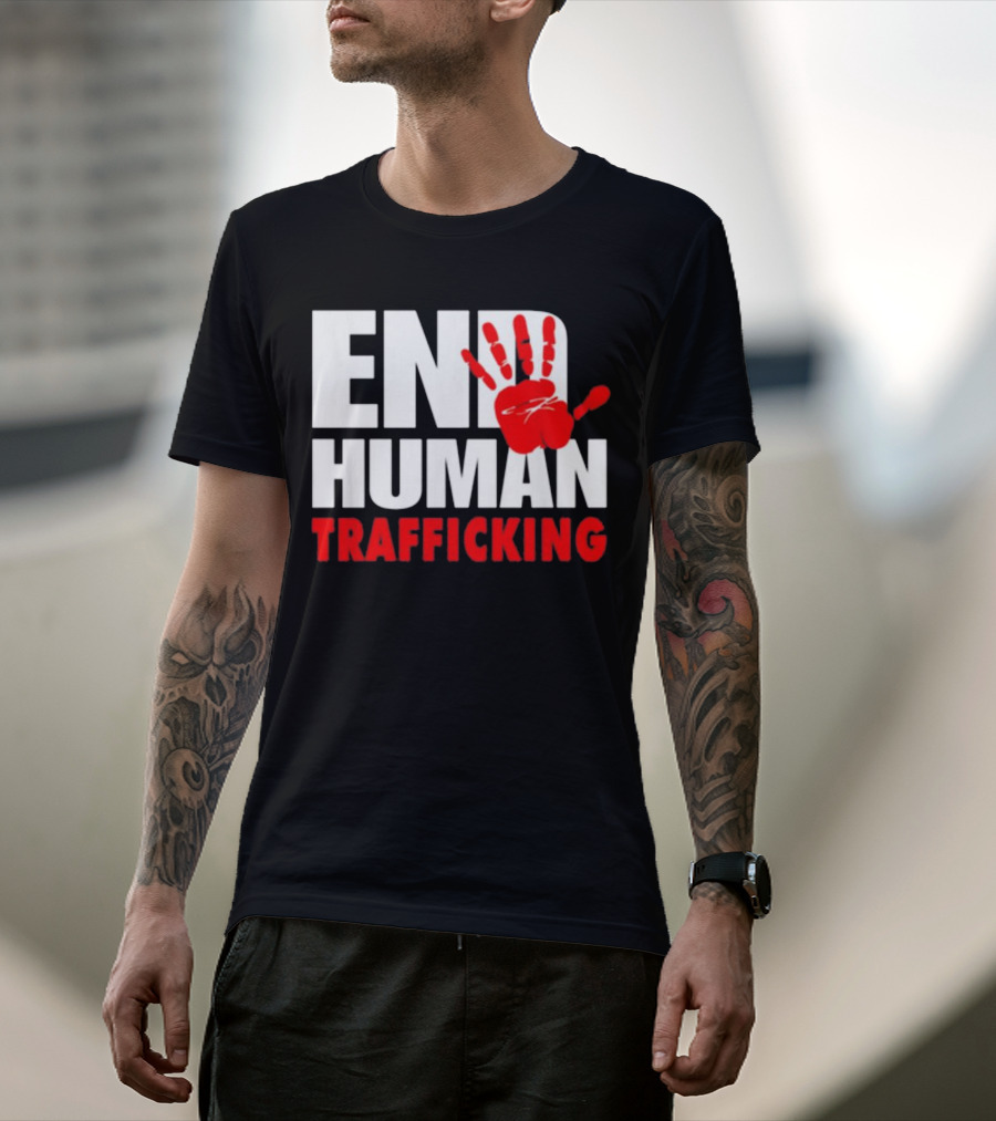END HUMAN TRAFFICKING Red Handprint T-Shirt