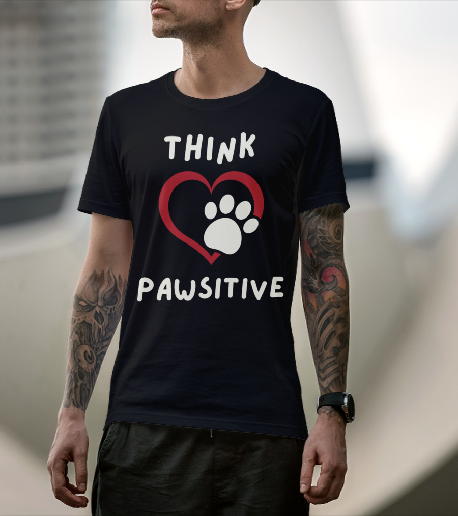 Think Pawsitive Dog Paw Heart T-Shirt