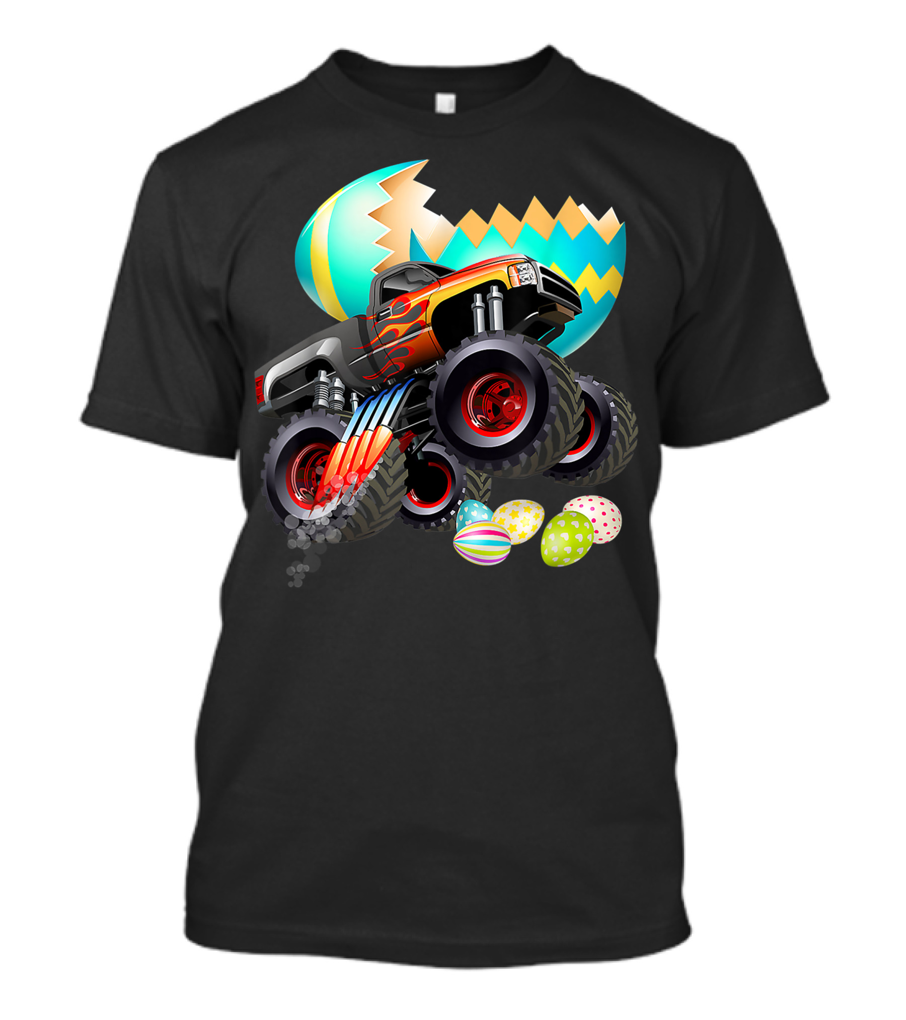 Monster Truck Cracking Colorful Easter Eggs Explosion T-Shirt