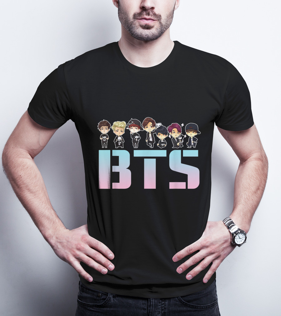BTS Kpop Chibi Characters Pastel Letters T-Shirt
