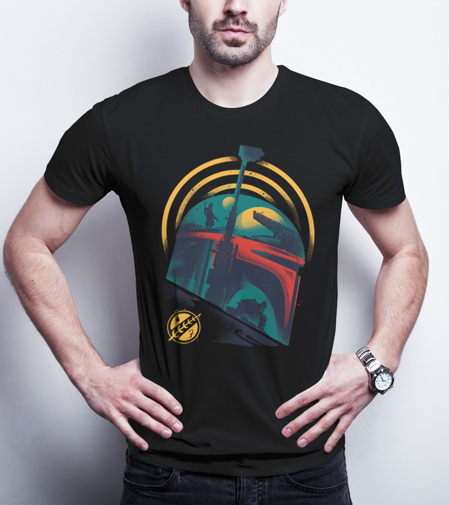 Ruler Of Mandalore Bounty Hunter Helmet With Galactic Symbols And Rising Moons T-Shirt