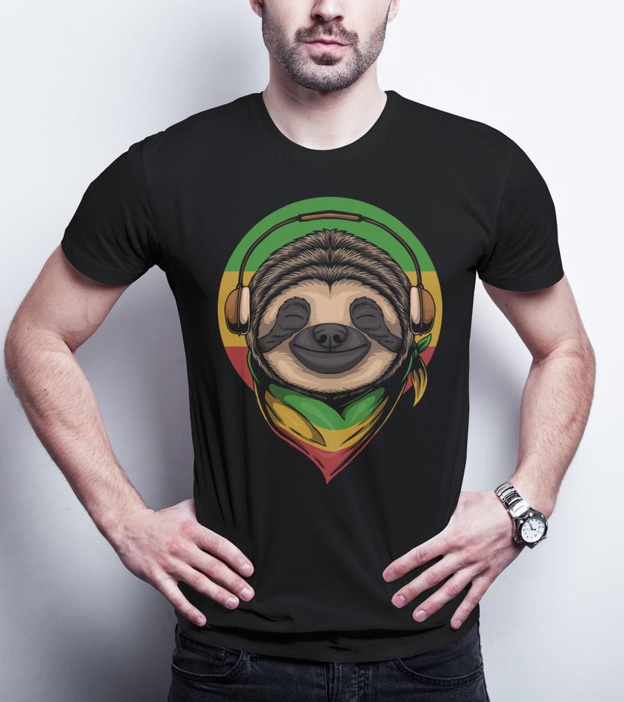 Sloth Rasta Headphones Rasta Colors T-Shirt