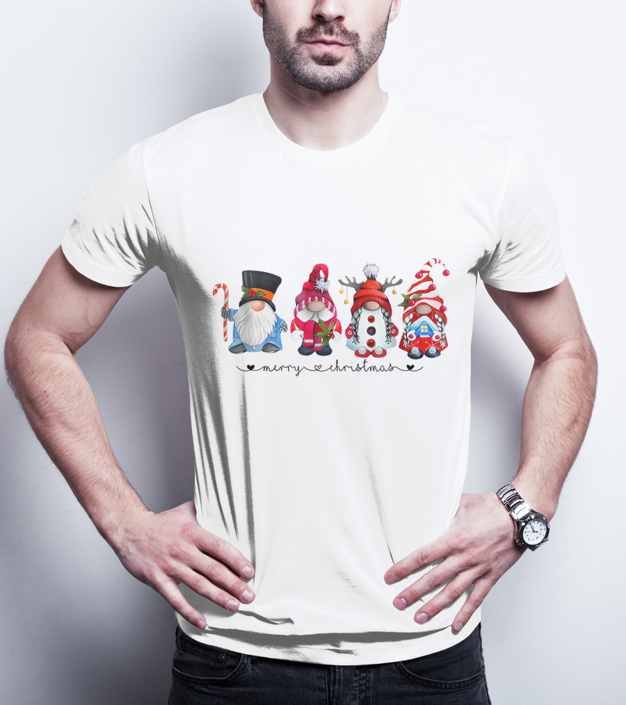 Merry Christmas Gnome Candy Cane Reindeer Santa House T-Shirt