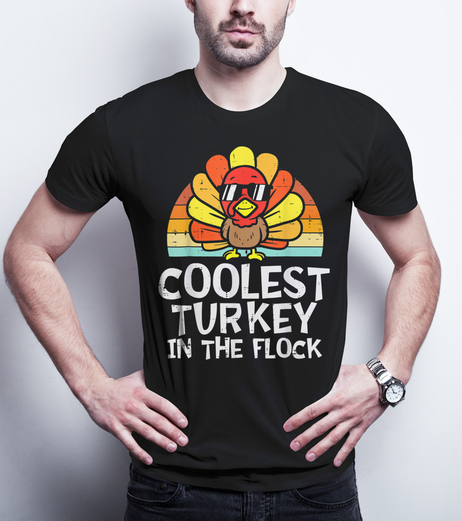Coolest Turkey In The Flock Retro Sunglasses Vintage Sunset T-Shirt