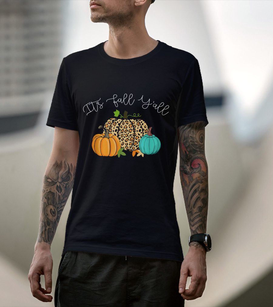 It's Fall Y'all Pumpkins Leopard Print T-Shirt