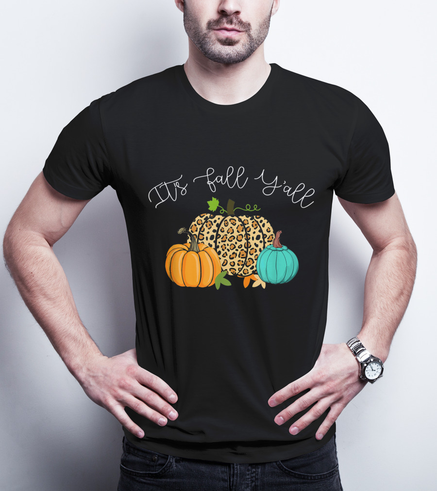 It's Fall Y'all Pumpkins Leopard Print T-Shirt