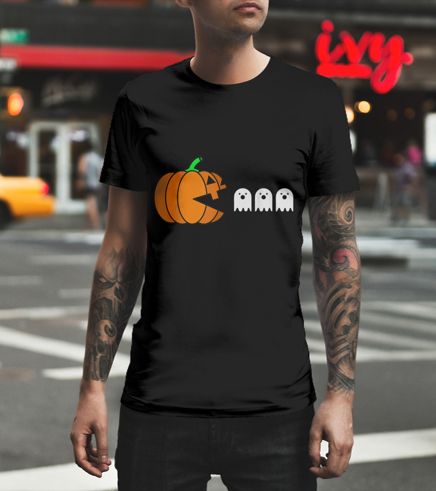 Halloween Pumpkin Pac-Man Style Ghosts T-Shirt